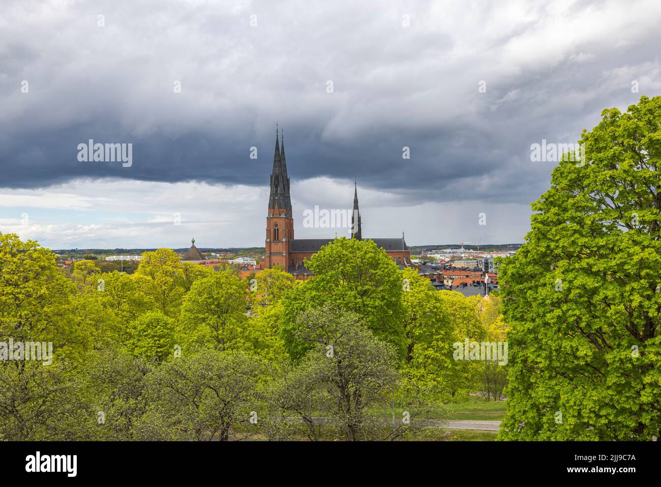 Beautiful view of landscape of city of Uppsala with cathedral against ...