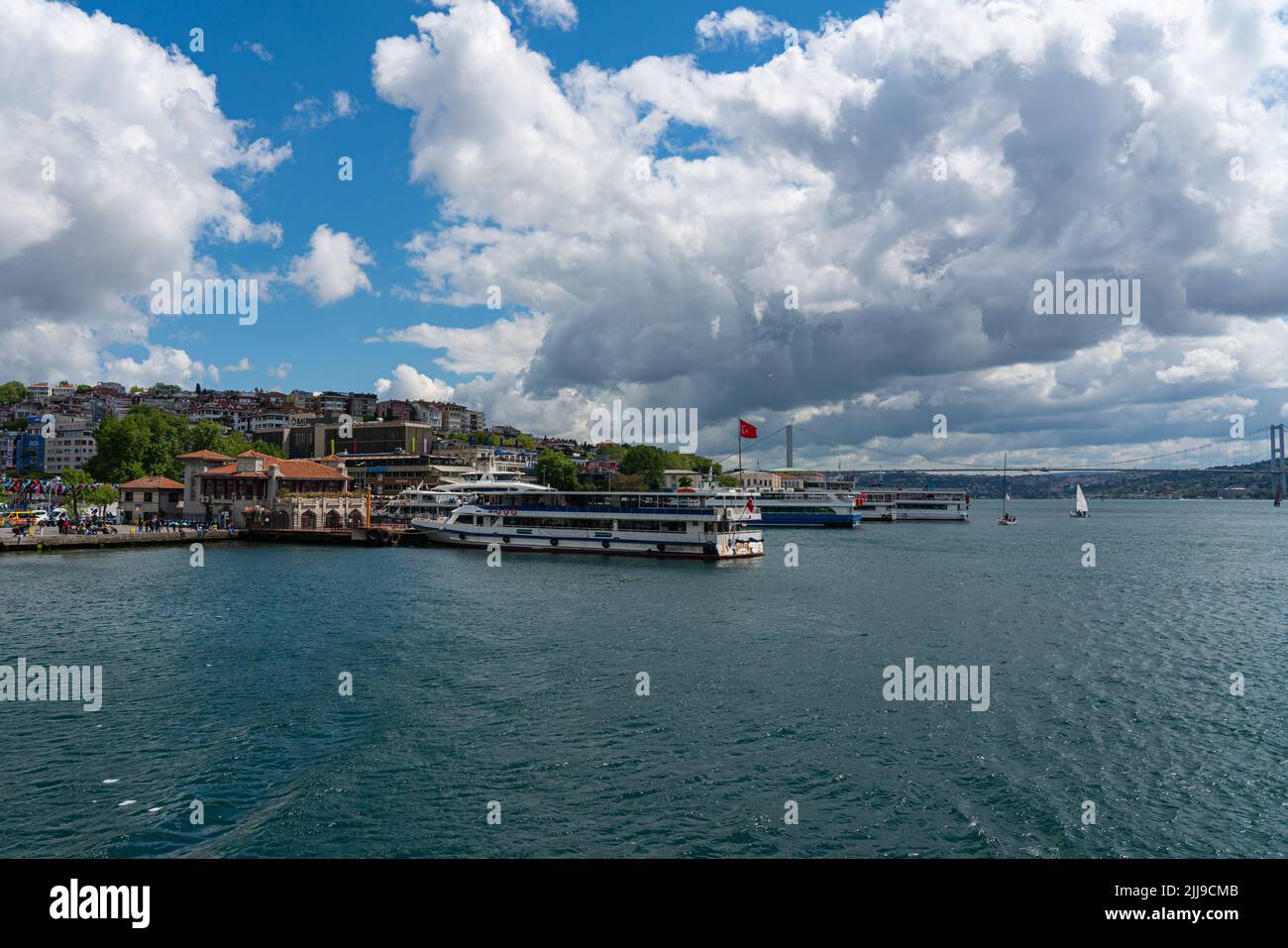 ISTANBUL, TURKEY - MAY 19.2022: Harbor from Besiktas with ferry boats ...