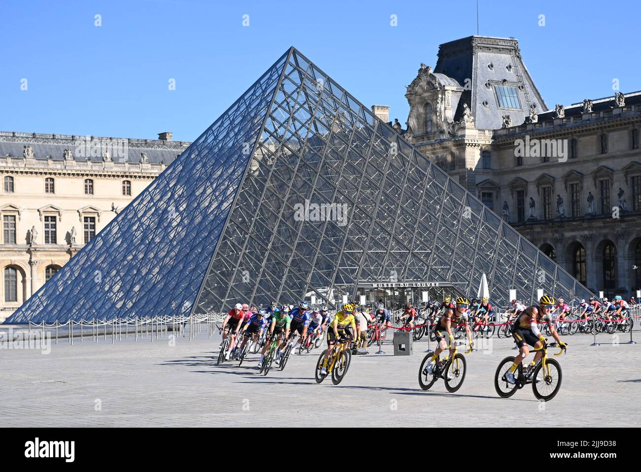Paris, France, 24th July 2022. A general view as the peloton passes the ...
