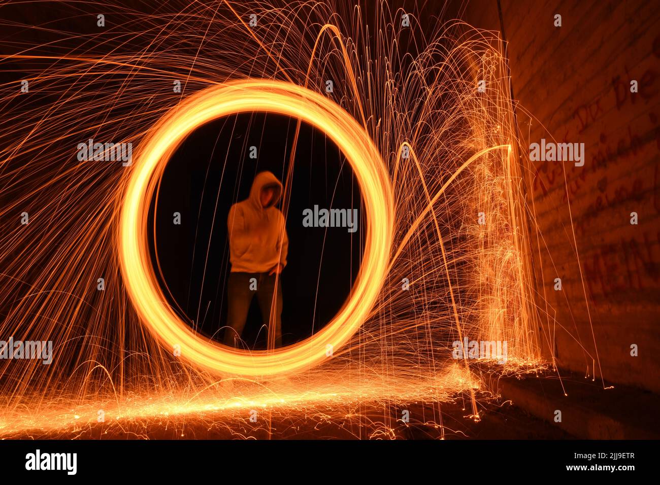 A long exposure of steel wool of a man Stock Photo - Alamy
