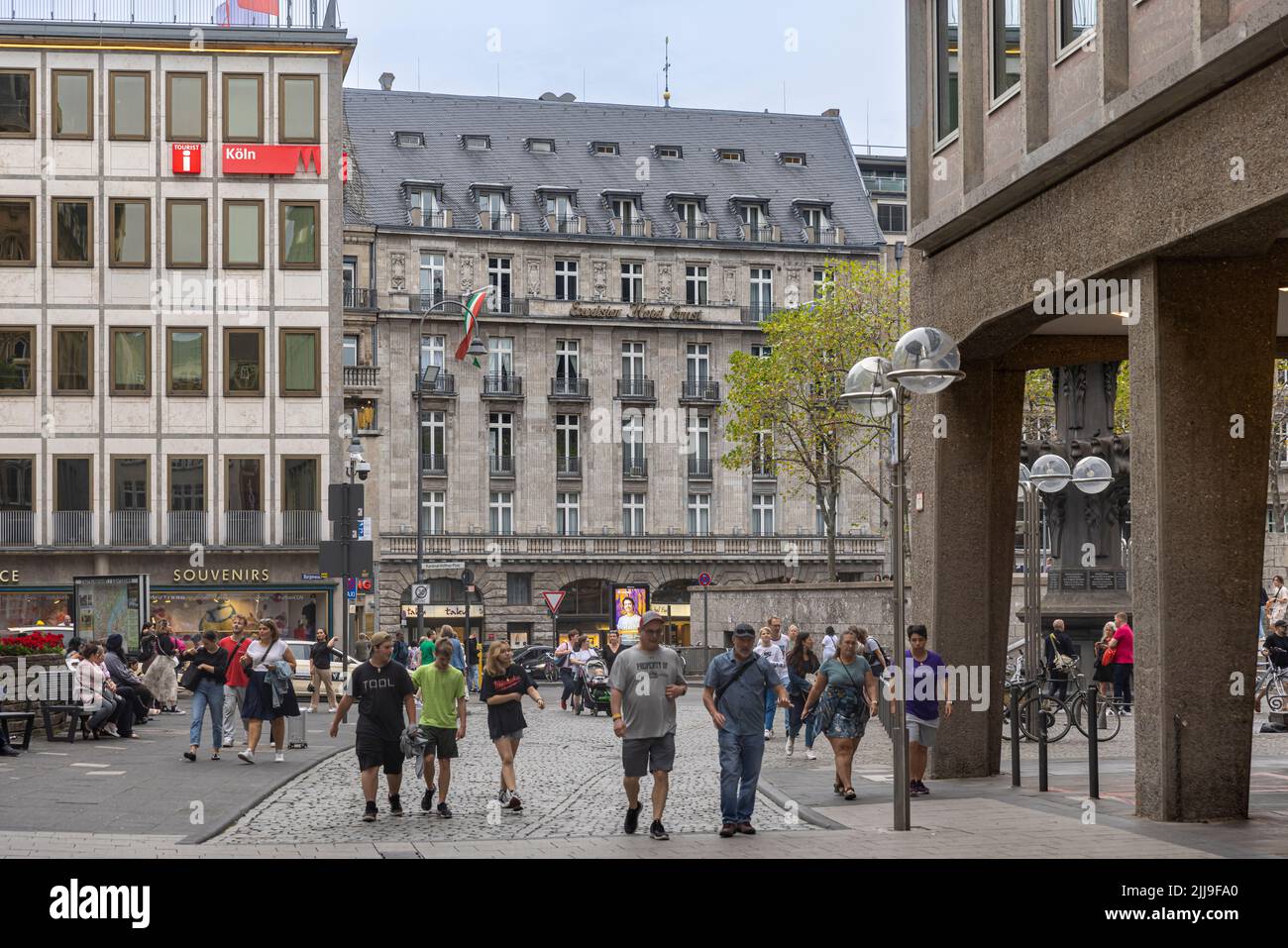 Tourists walking on streets of Cologne old town on a summer day Stock ...