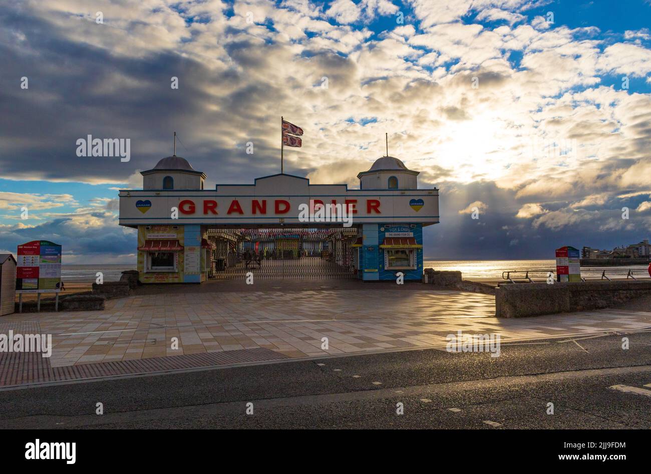 View of the Grand Pier at Weston-Super-Mare beach.Seaside pier with ...