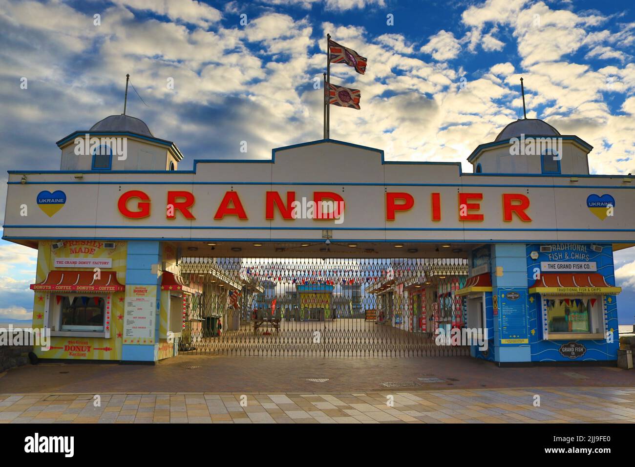 View of the Grand Pier at Weston-Super-Mare beach.Seaside pier with ...