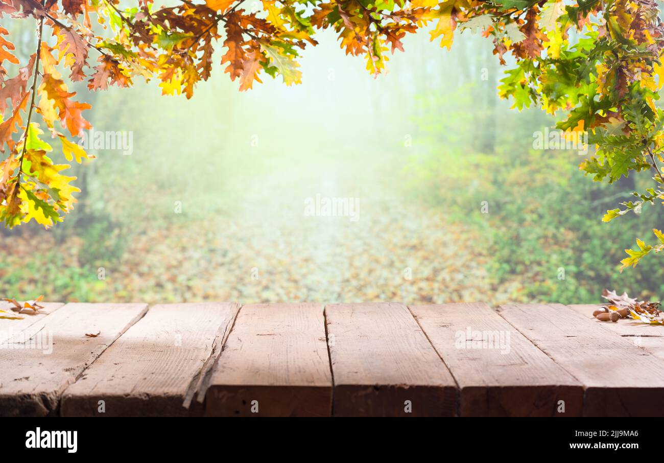 Desk table and autumn background free space for your product display ...