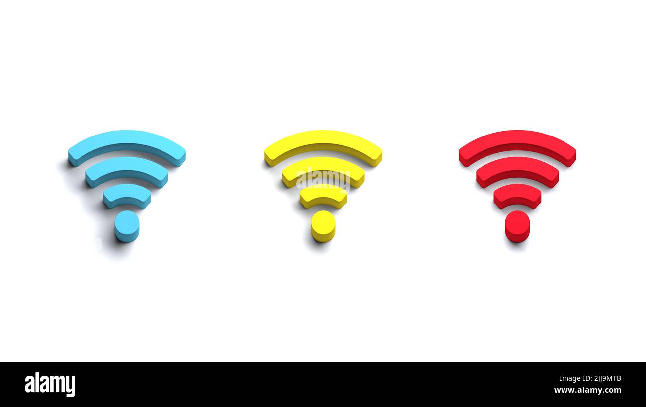 Three Wifi blue, yellow, red colors web symbol. 3D icon back to school ...