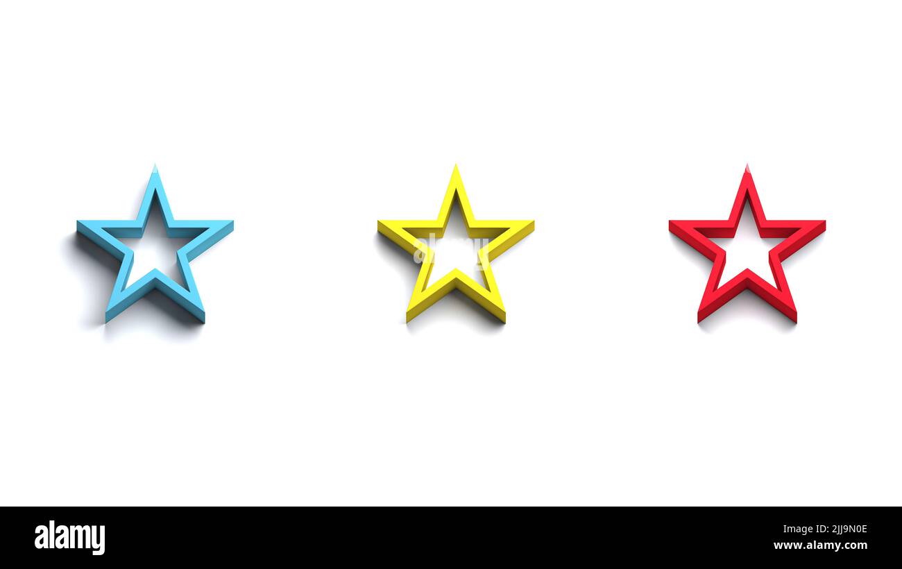 Three Stars blue, yellow, red colors web symbol. 3D icon back to school ...