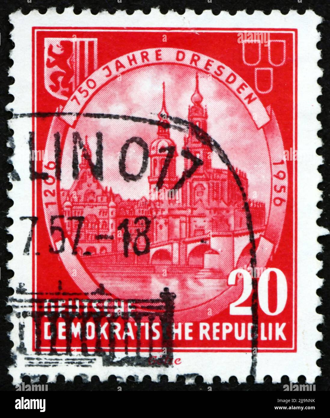 GERMANY - CIRCA 1956: a stamp printed in Germany shows Hofkirche and ...
