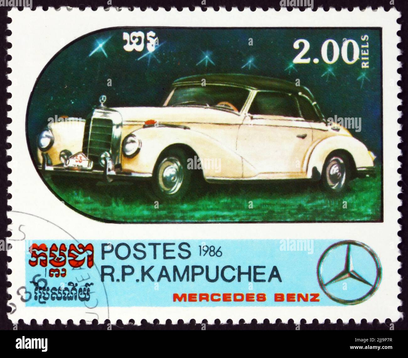CAMBODIA - CIRCA 1986: a stamp printed in Cambodia shows Mercedes-Benz ...