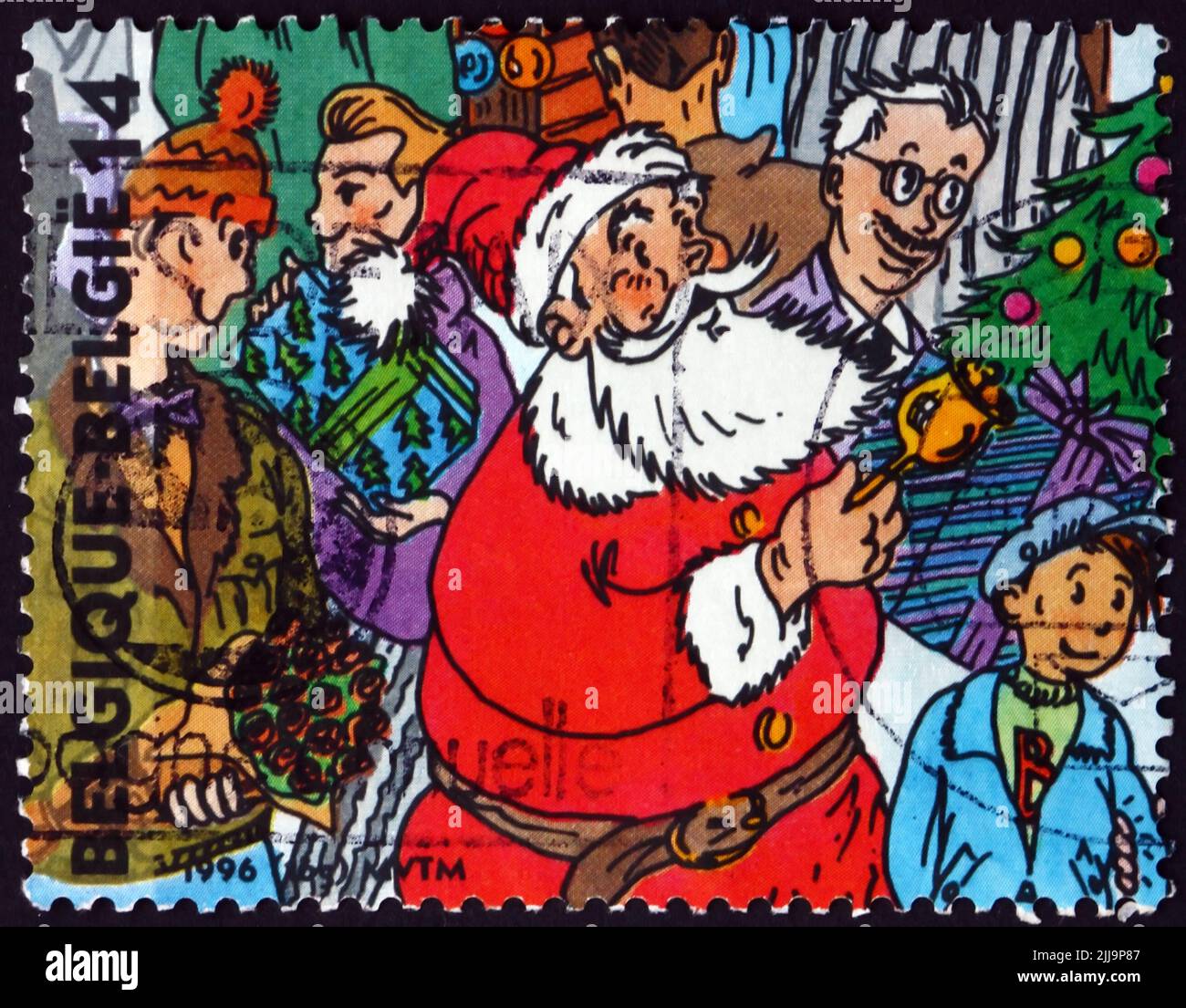 BELGIUM - CIRCA 1996: a stamp printed in Belgium shows Santa ringing ...