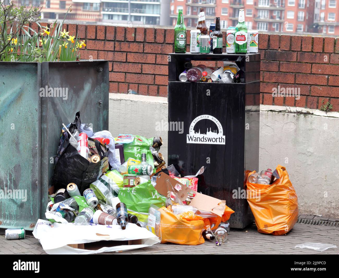 London, UK - February 28, 2021: Litter and waste from food and drinks ...
