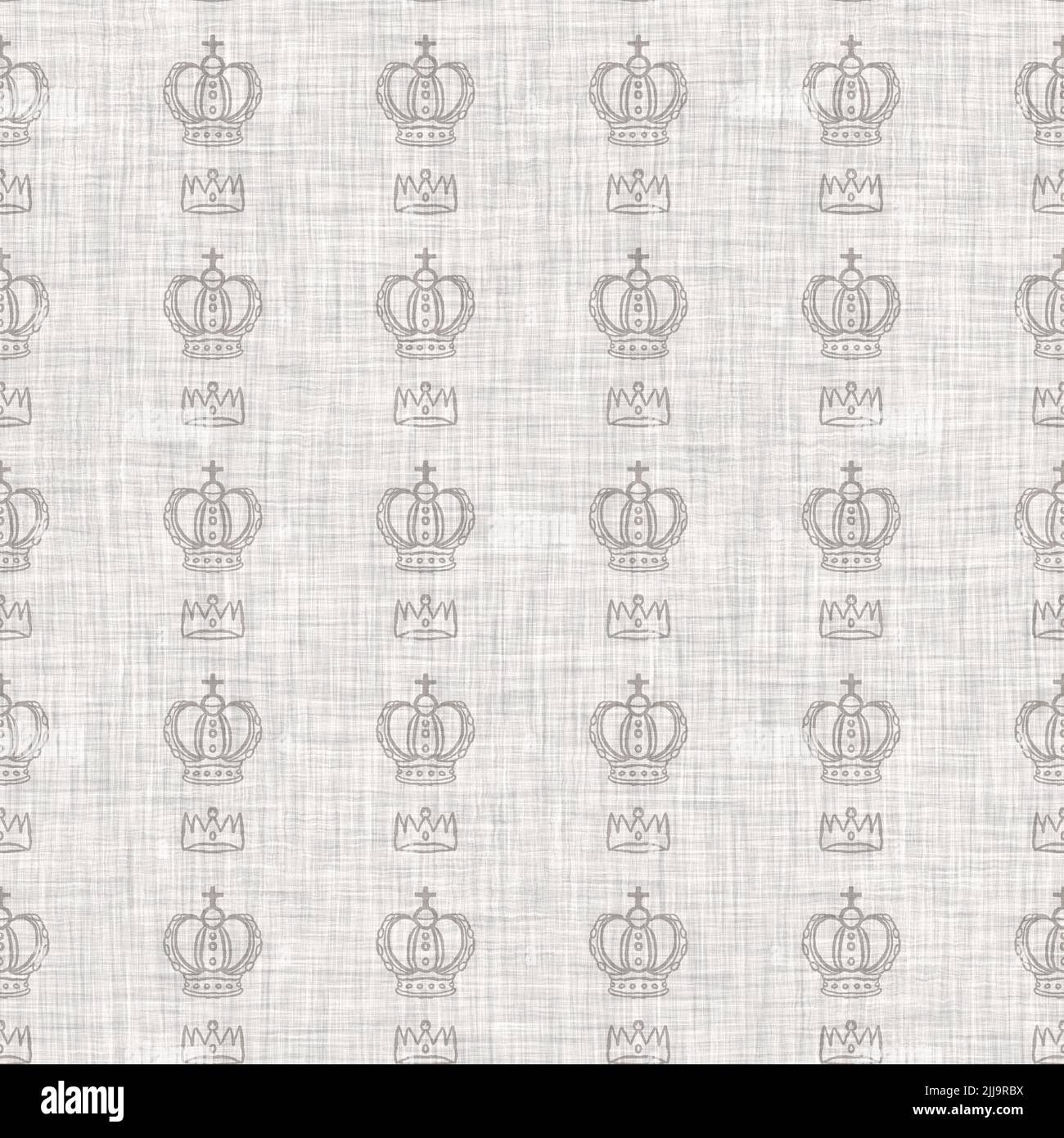 French grey crown motif seamless pattern. Tonal country cottage style ...