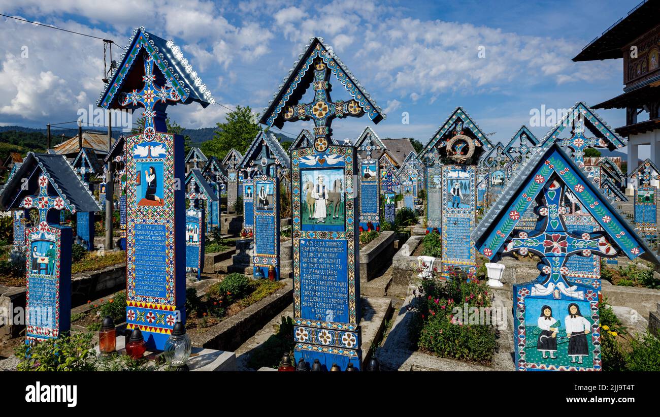 The merry cemetery of sapanta in the Maramures of Romania Stock Photo ...