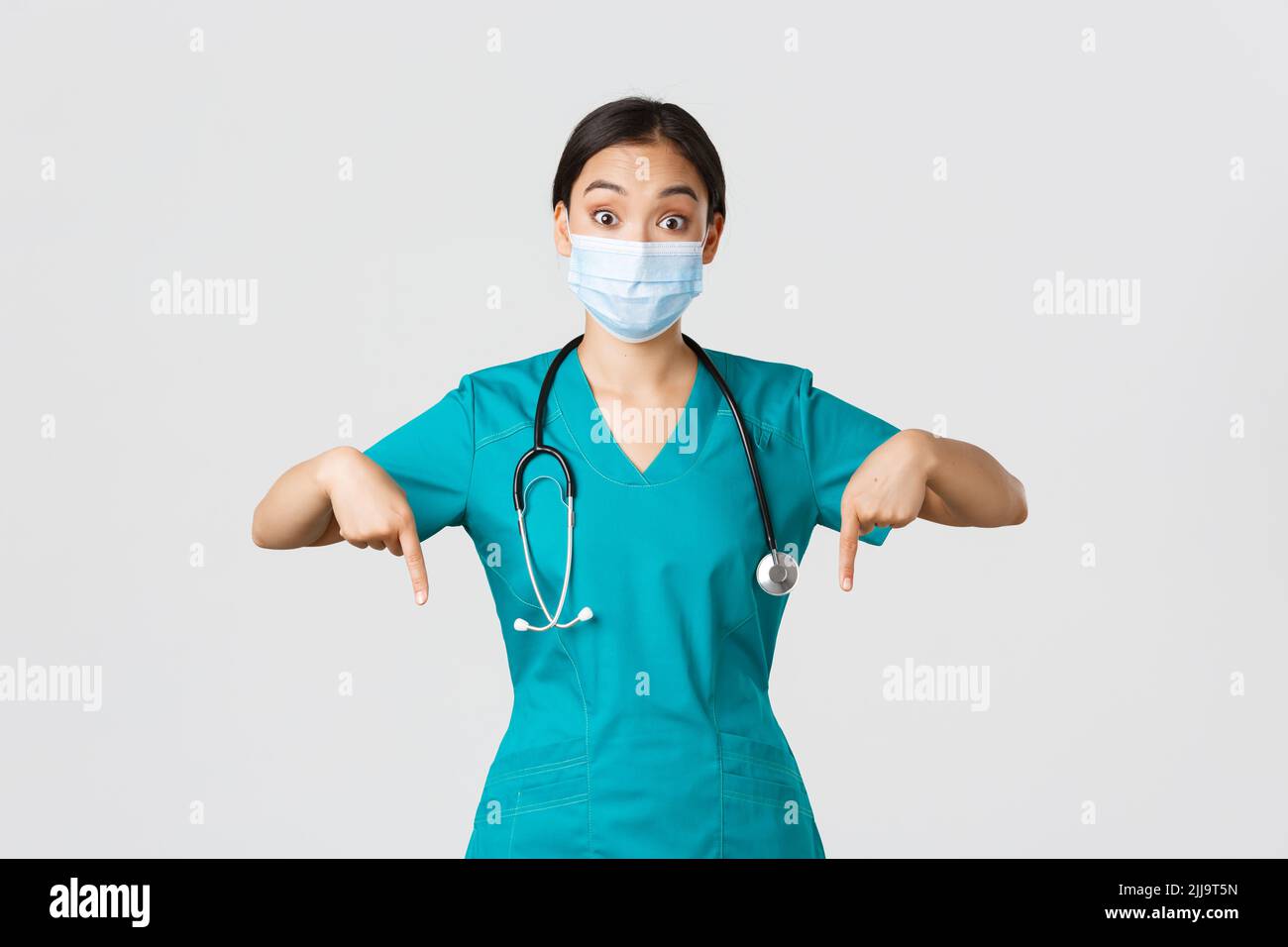 Covid-19, coronavirus disease, healthcare workers concept. Excited and ...