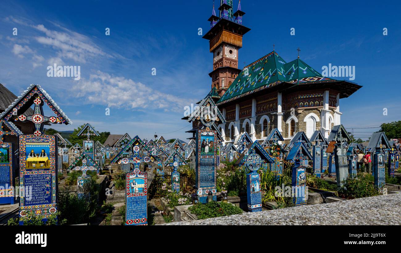 The merry cemetery of sapanta in the Maramures of Romania Stock Photo ...