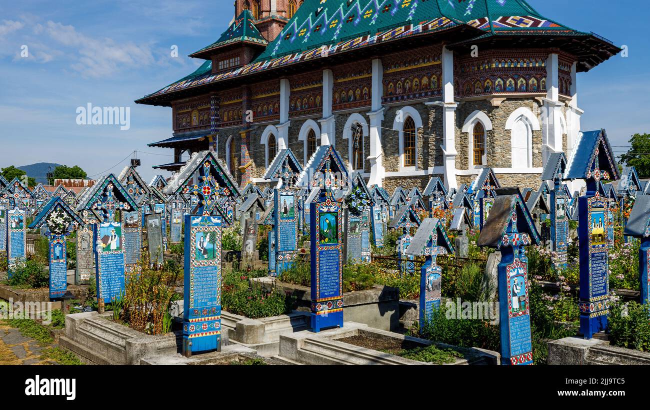 The merry cemetery of sapanta in the Maramures of Romania Stock Photo ...