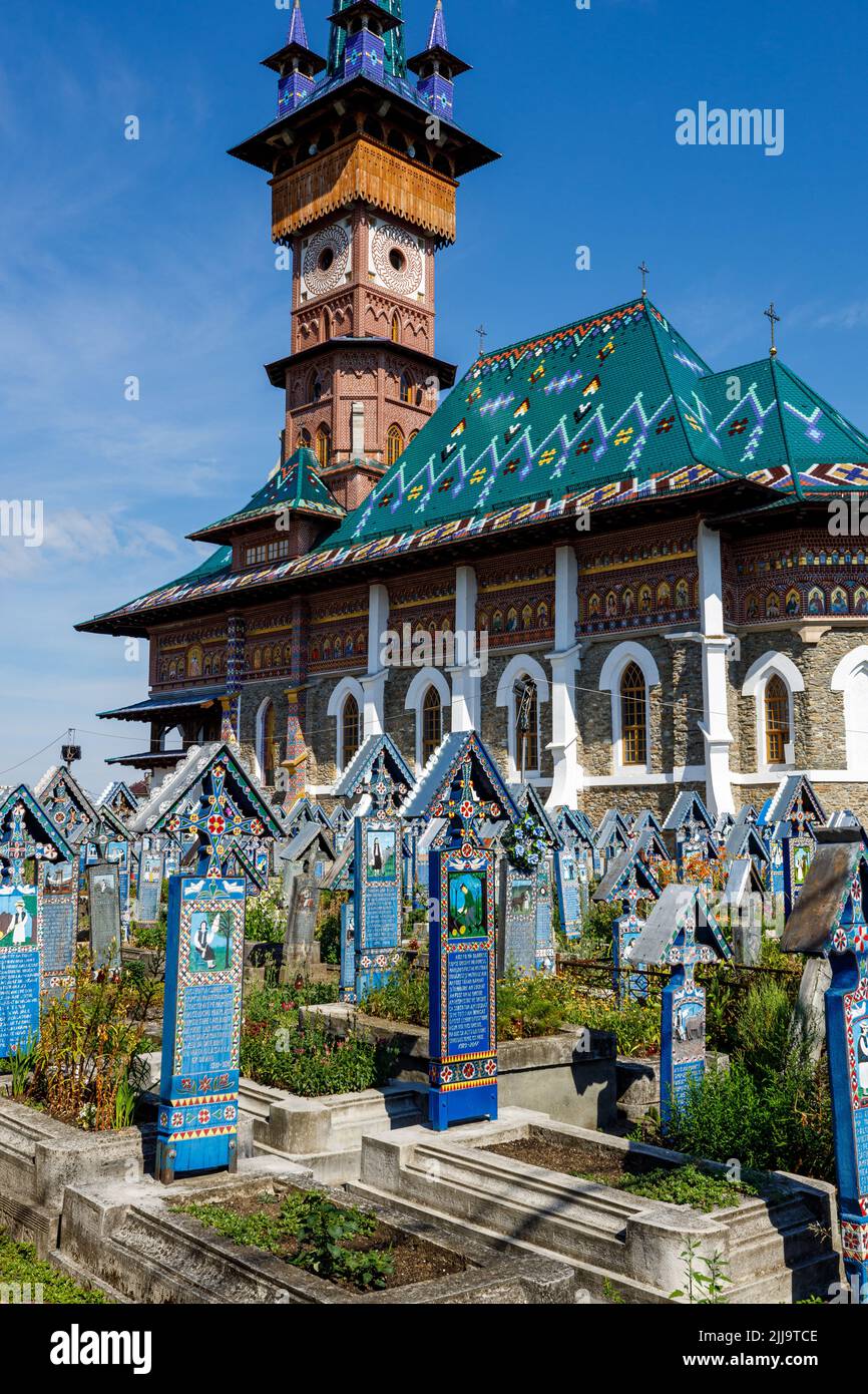 The merry cemetery of sapanta in the Maramures of Romania Stock Photo ...