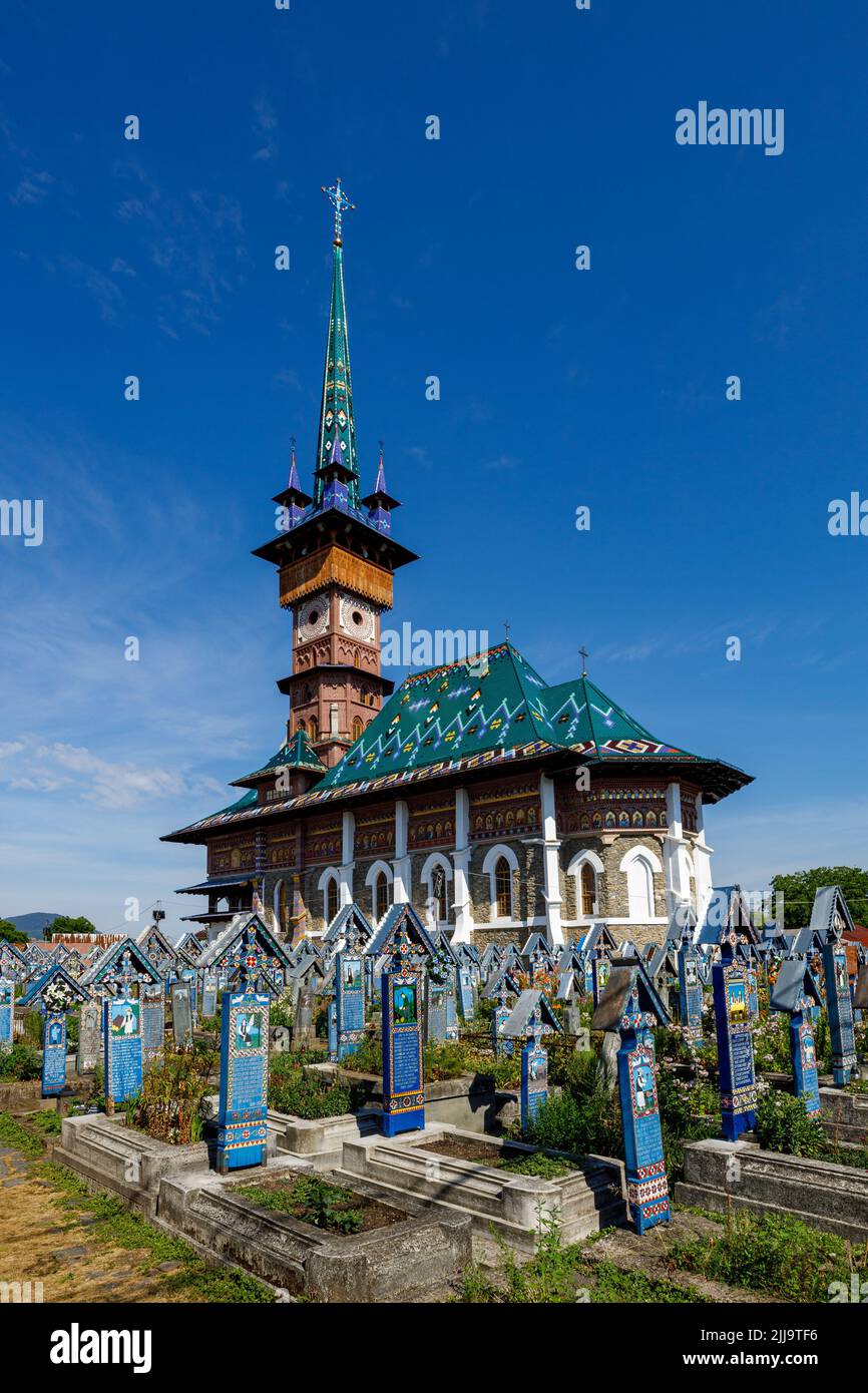 The merry cemetery of sapanta in the Maramures of Romania Stock Photo ...