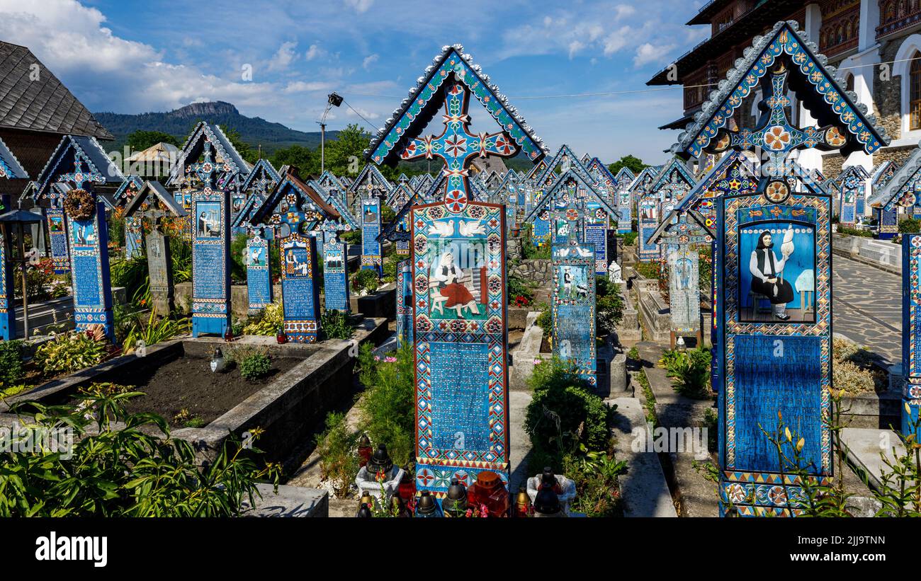 The merry cemetery of sapanta in the Maramures of Romania Stock Photo ...