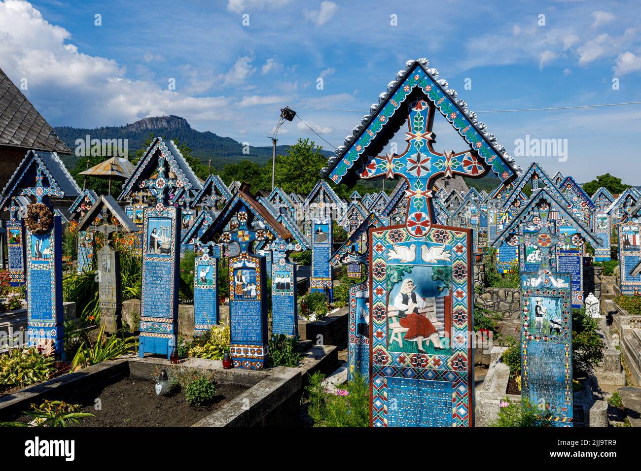 The merry cemetery of sapanta in the Maramures of Romania Stock Photo ...