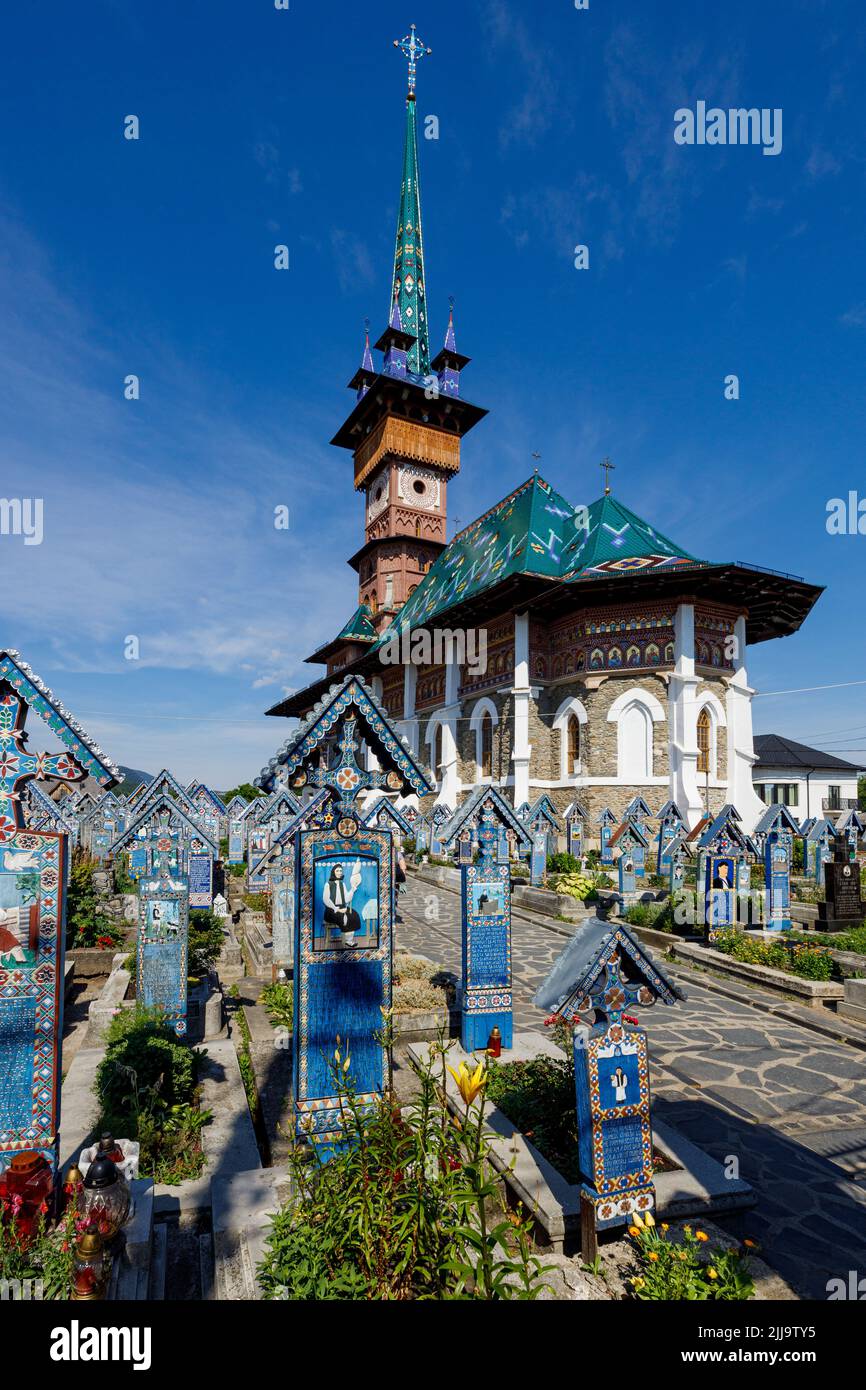The merry cemetery of sapanta in the Maramures of Romania Stock Photo ...