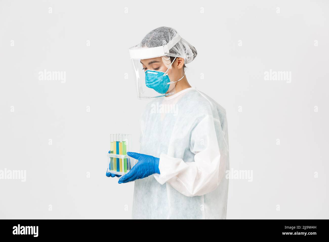 Covid-19, coronavirus disease, healthcare workers concept. Side view of ... Covid-19, coronavirus disease, healthcare workers concept. Side view of ...