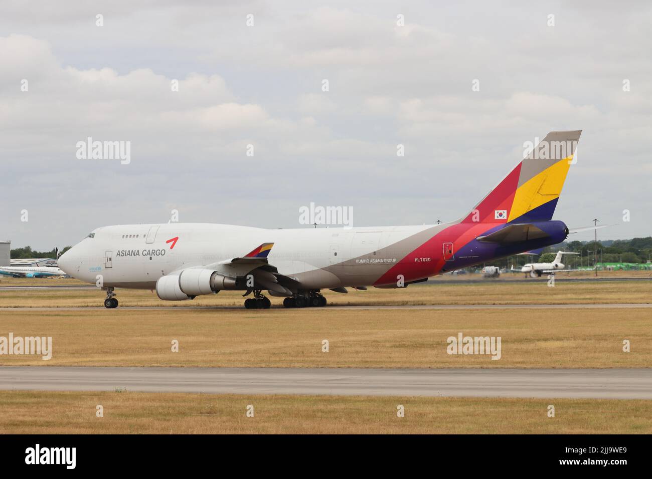 Asiana Cargo, Boeing 747 HL7620, leaving Stansted Airport, Essex, UK ...