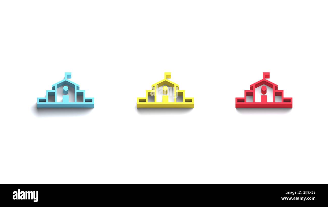 Three School blue, yellow, red colors web symbol. 3D icon back to ...