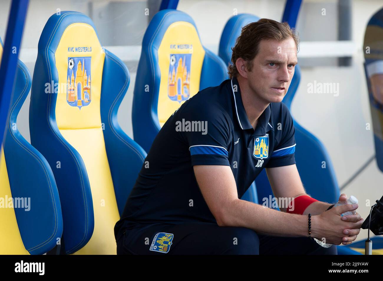 Westerlo, Belgium, 24 July 2022, Westerlo's head coach Jonas De Roeck ...
