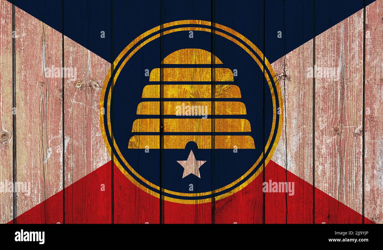 Top view of Old Painted Flag of Commemorative Utah state, USA on Dark ...