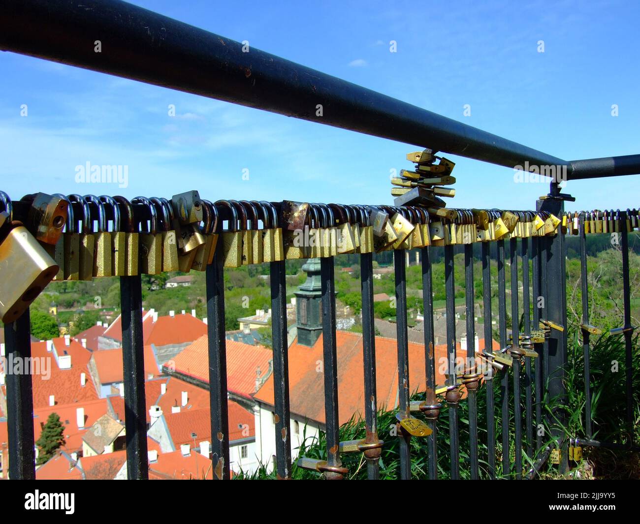 The padlocks on a metal fence symbolizing the eternally locked love of ...