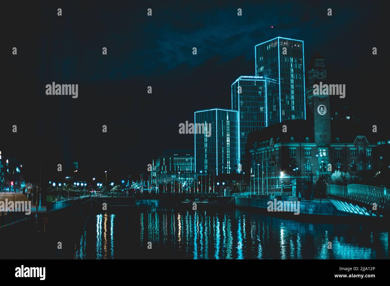 Blue lights festival in Malmo on the building around Malmo Central ...