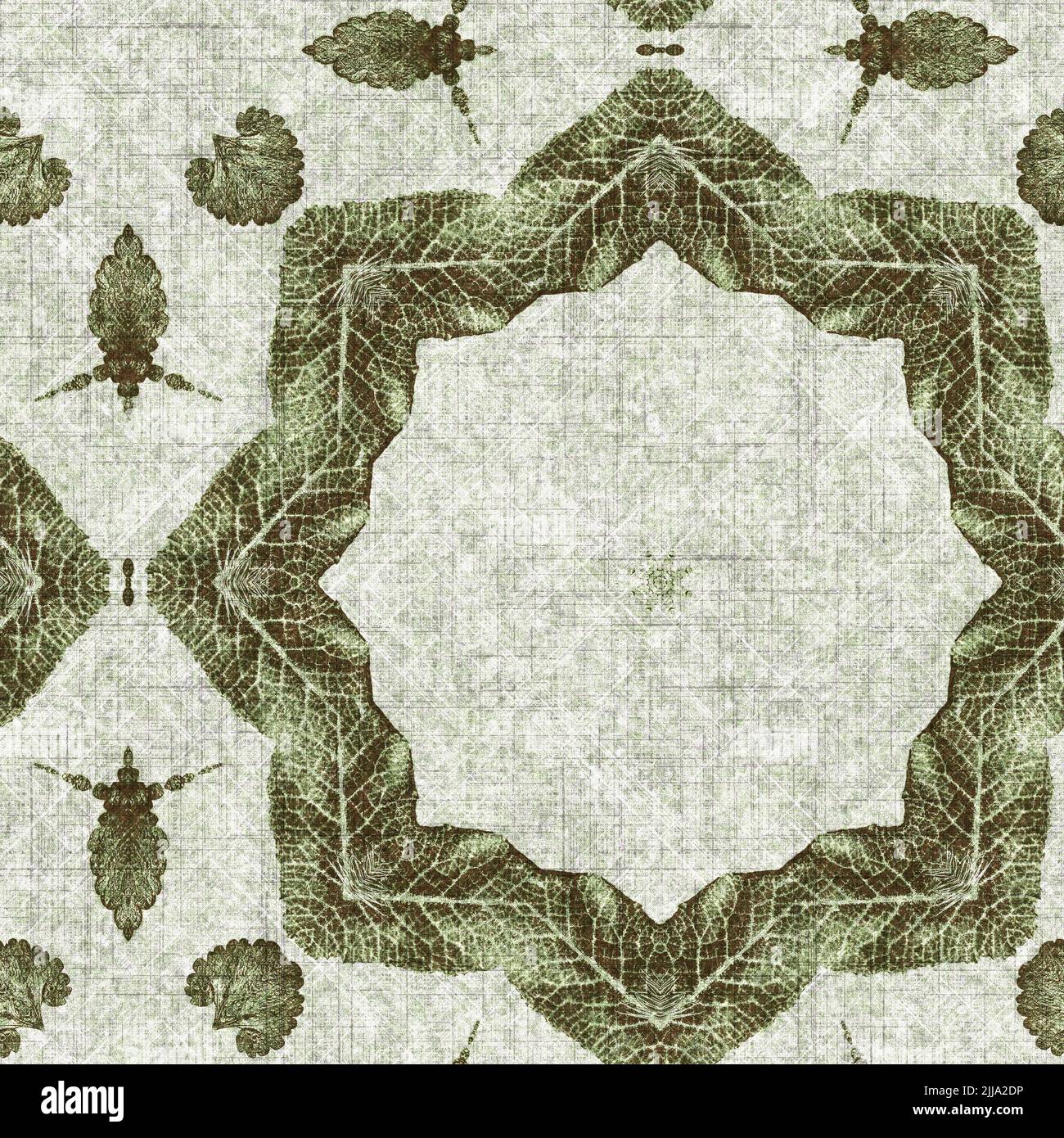 Foliage green kaleidoscope seamless texture pattern. Trendy optic fresh ...