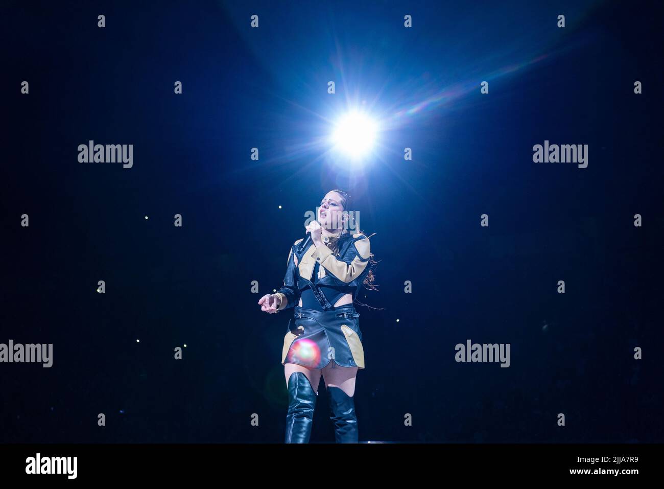 Spain. 24th July, 2022. Spanish singer Rosalía is seen performing on ...