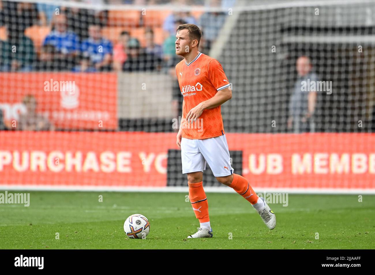 Jordan Thorniley #34 of Blackpool in action during the game in, on 7/24 ...