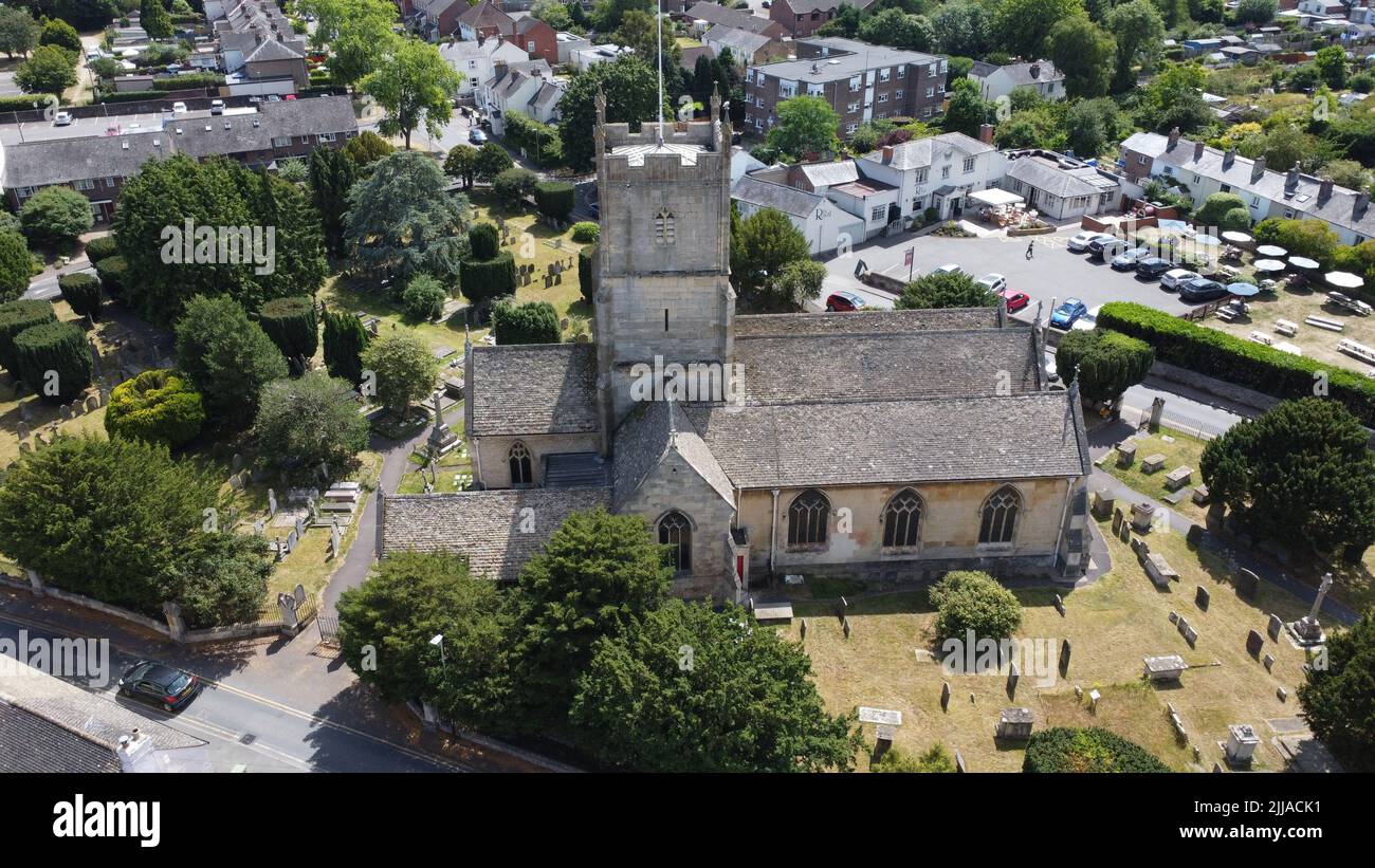 An aerial view of a Church near the houses Stock Photo - Alamy