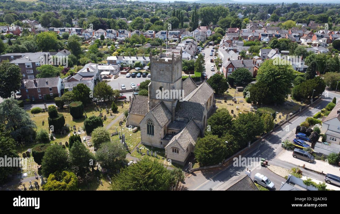 An aerial view of a Church with houses on the background Stock Photo ...