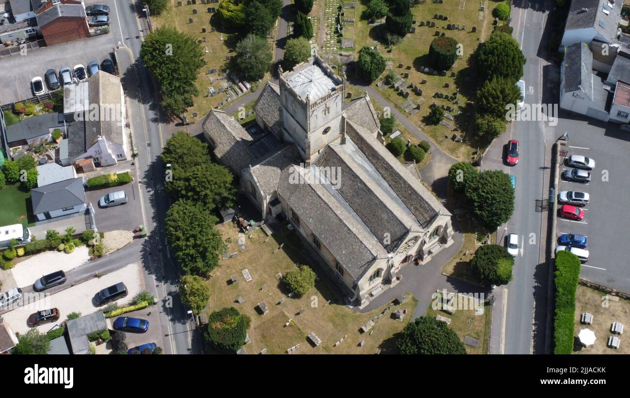 An aerial view of a Church near the houses Stock Photo - Alamy