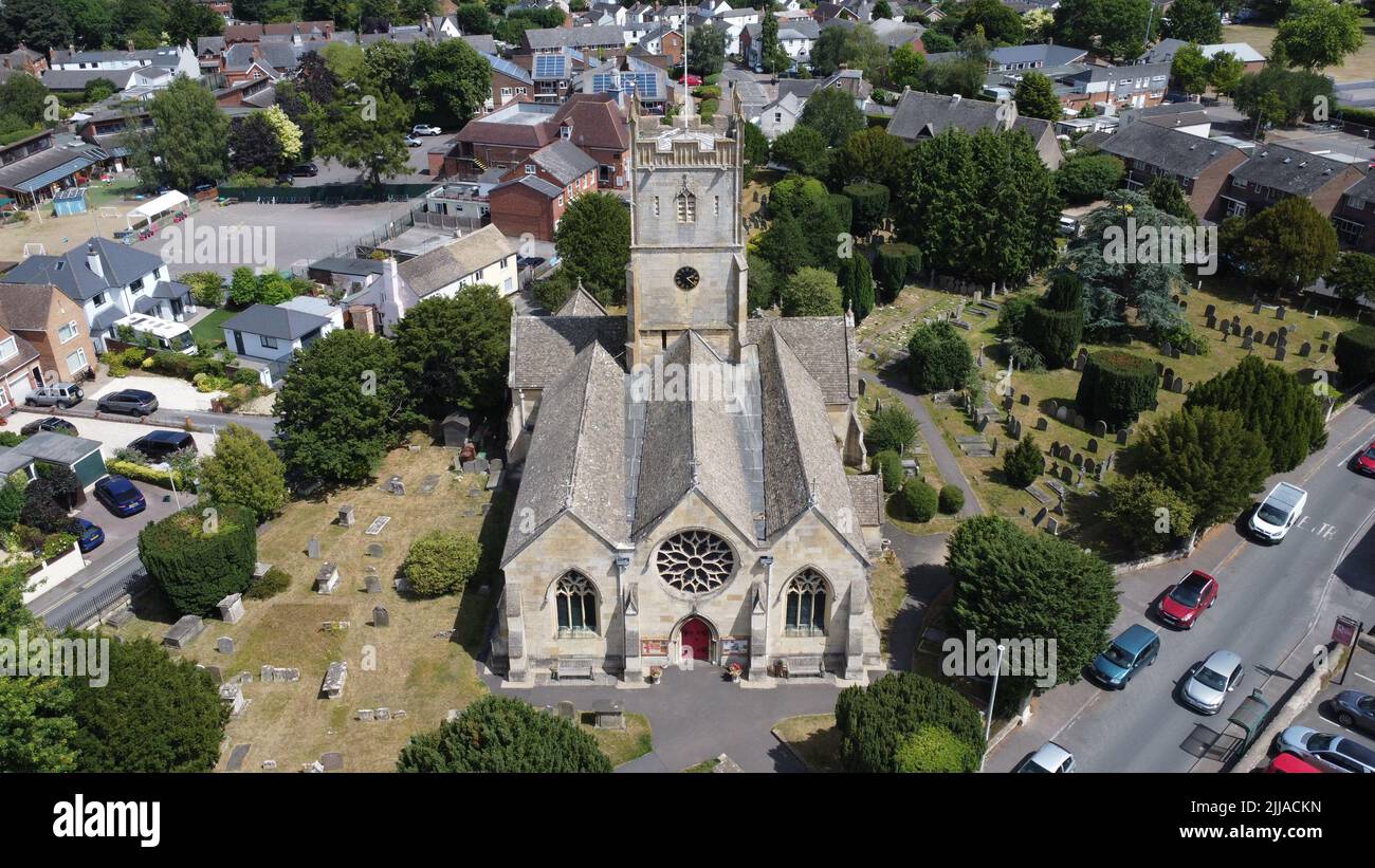An aerial view of the St Marys Church in Charlton Kings Stock Photo - Alamy