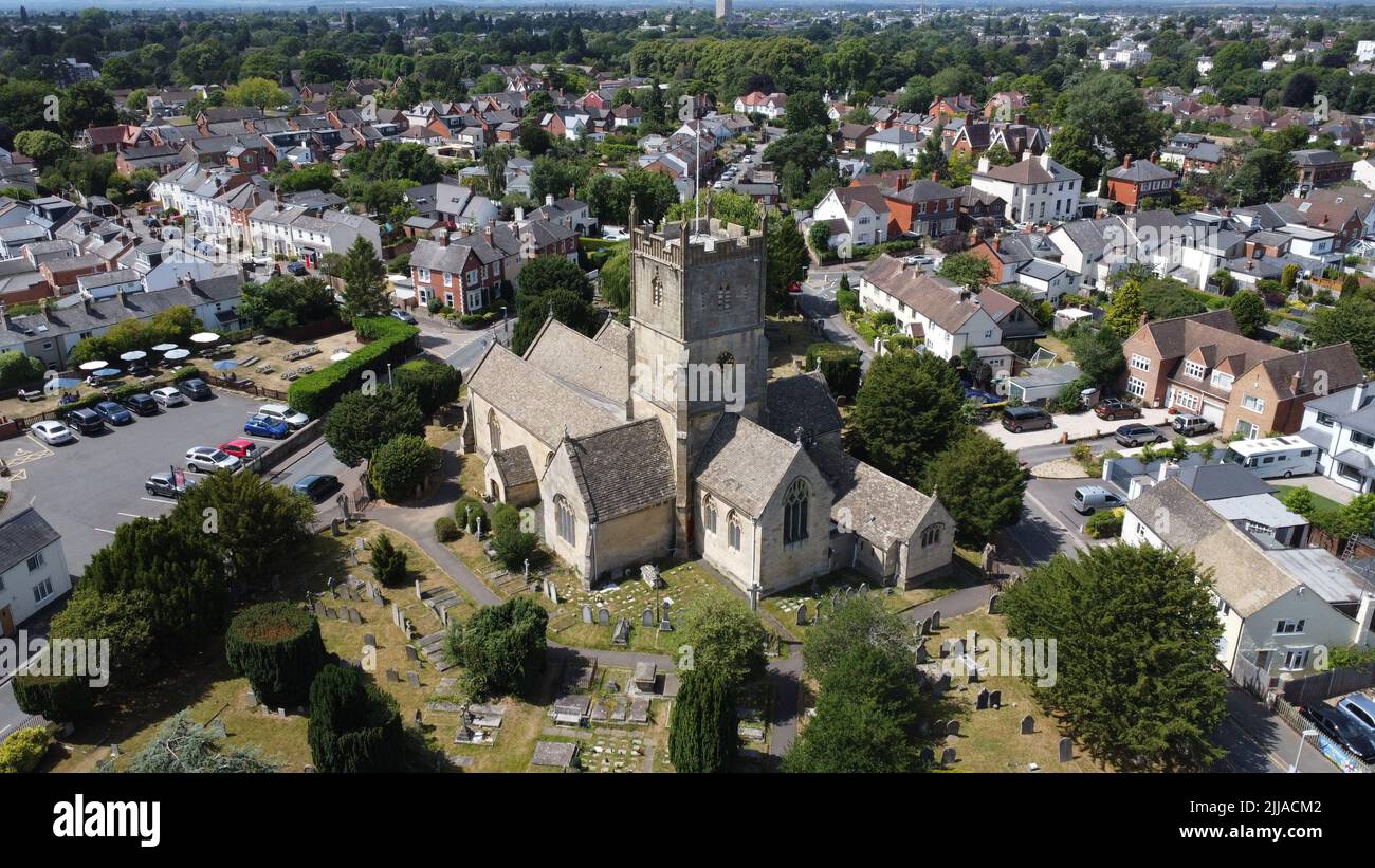 An aerial view of a Church near the houses Stock Photo - Alamy