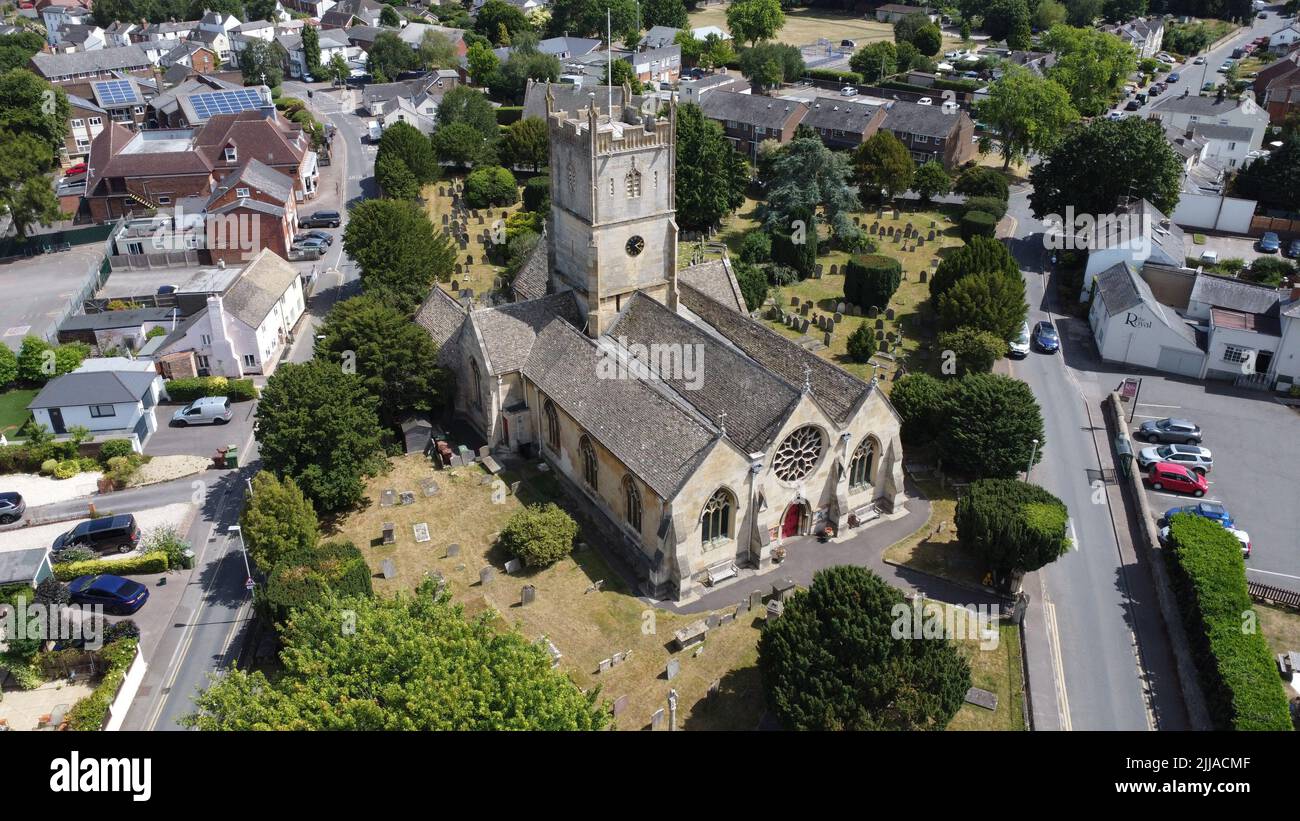 An aerial view of a Church near the houses Stock Photo - Alamy