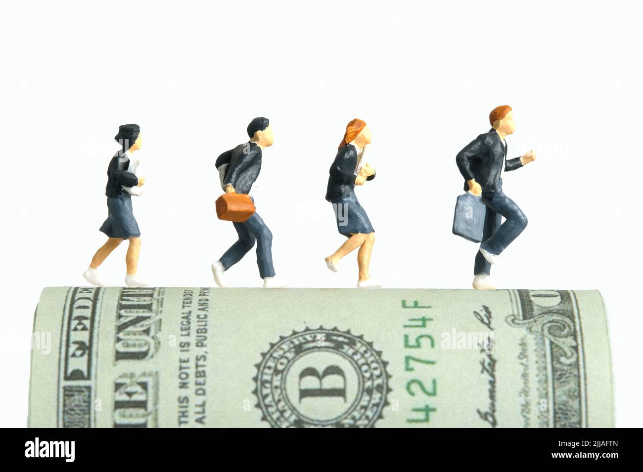 Miniature people toy figure photography. School admission budget ...