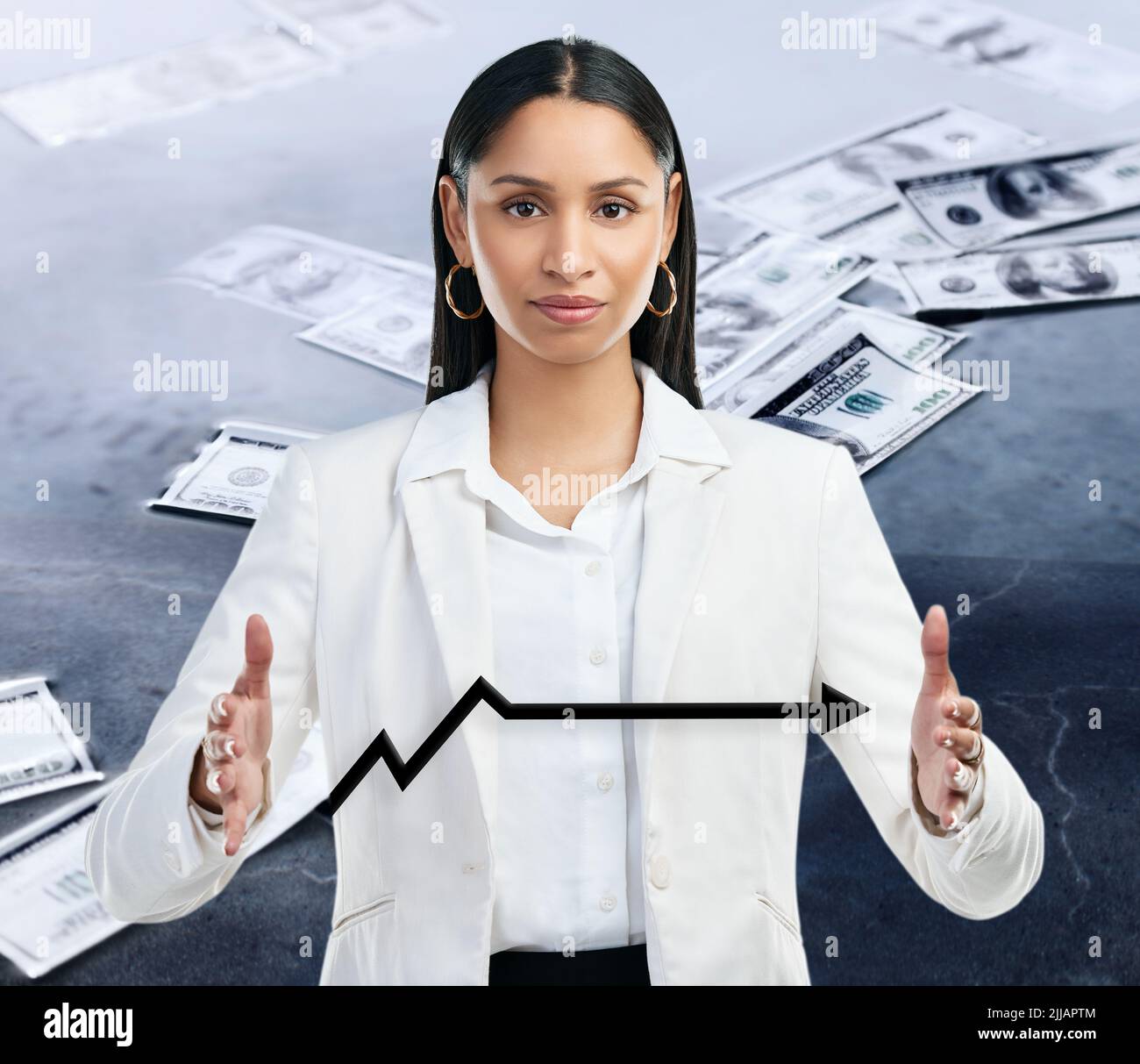 Opportunity is missed by most people. a young business woman showing a ...