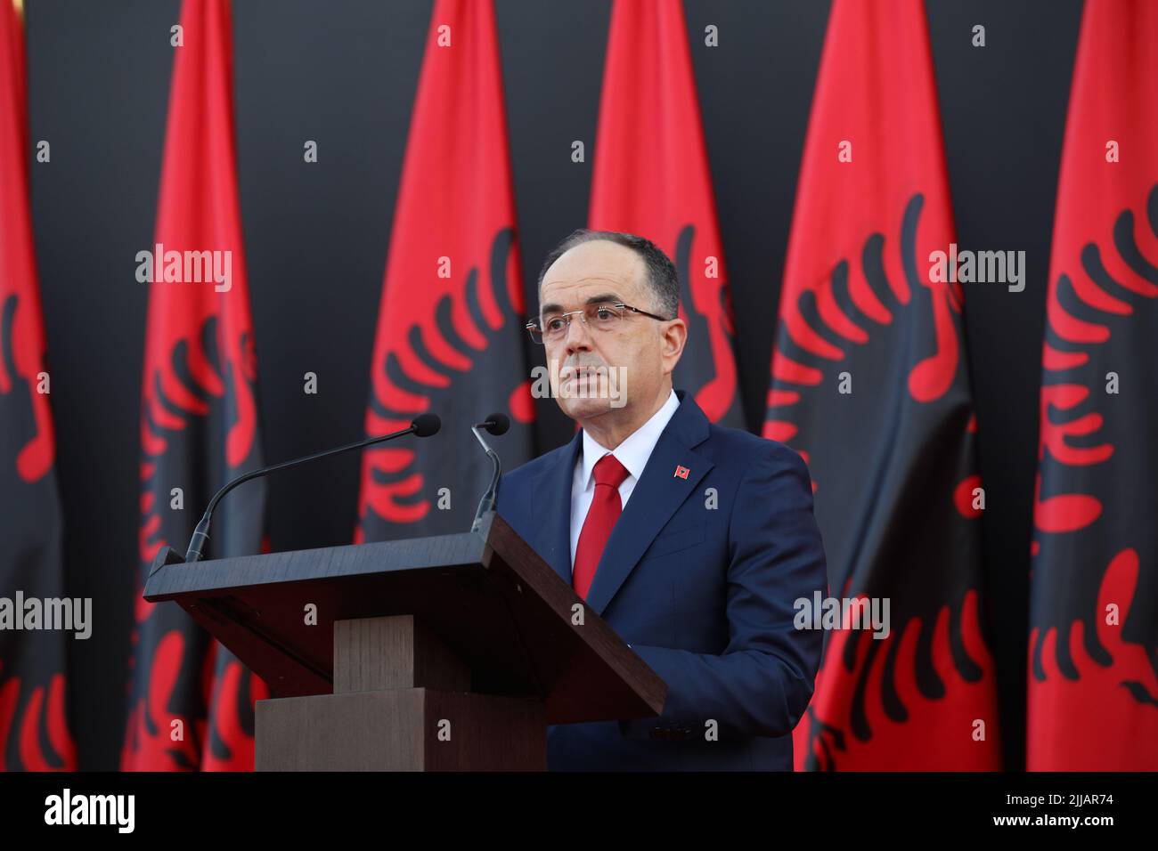 Tirana. 24th July, 2022. Newly-elected Albanian President Bajram Begaj ...