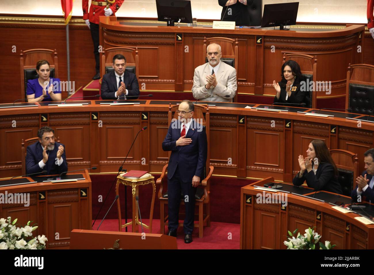 Tirana. 24th July, 2022. Newly-elected Albanian President Bajram Begaj ...