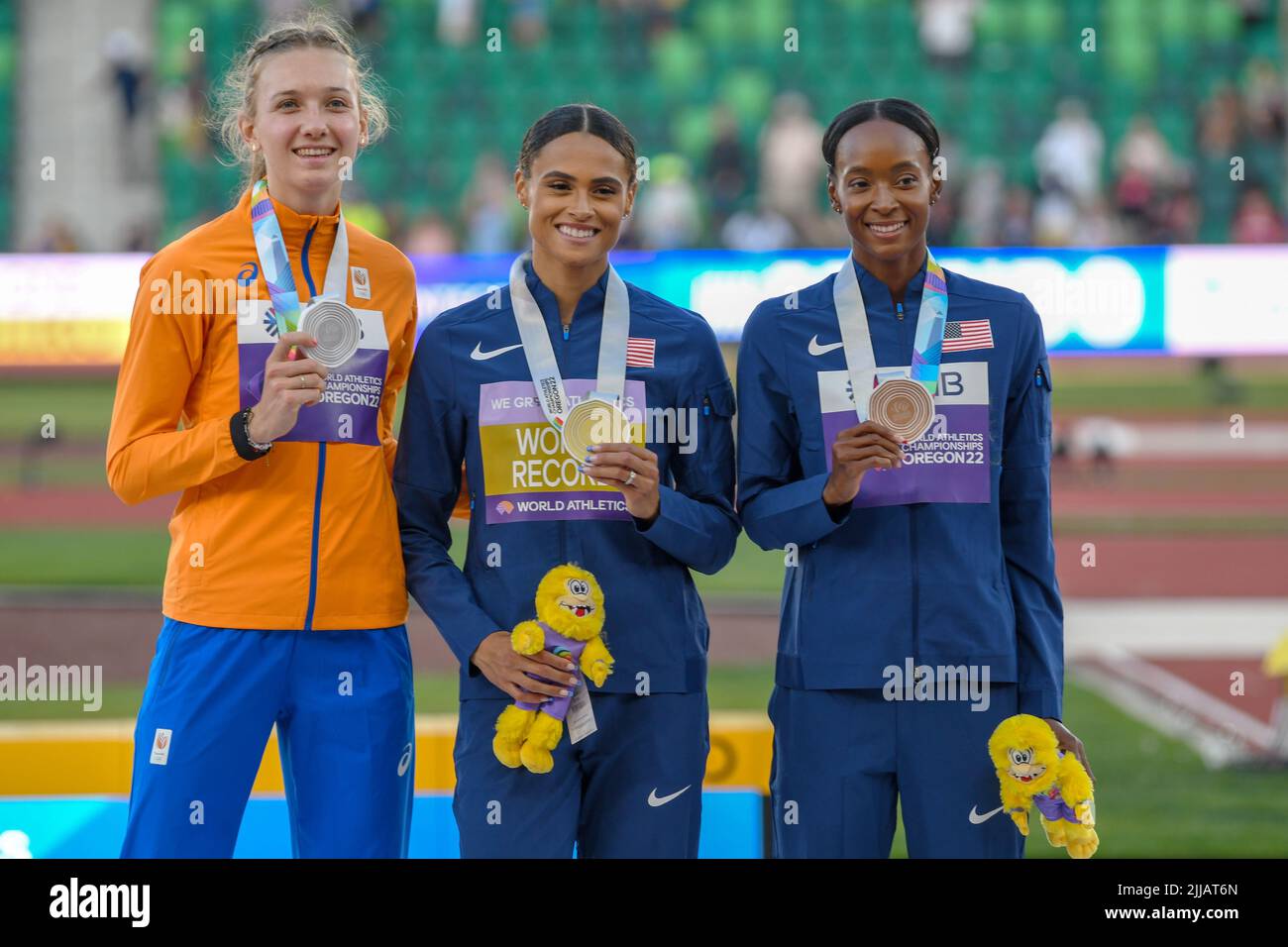 Femke Bol (NED), Sydney McLaughlin (USA) and Dalilah Muhammad.(USA ...