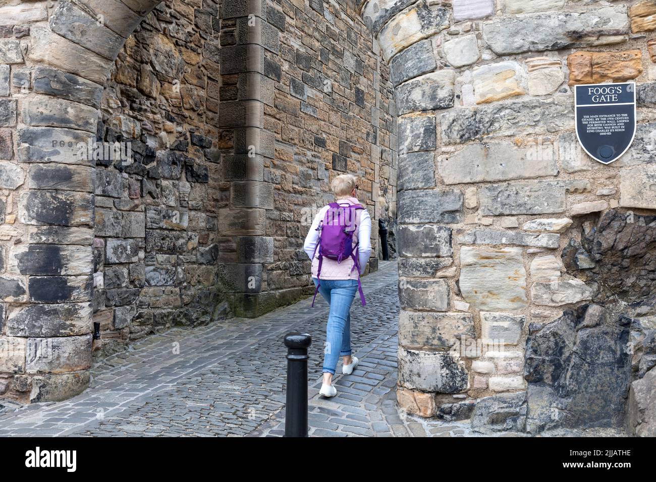 Edinburgh Castle Scotland, model released blonde lady walks past Foog's ...