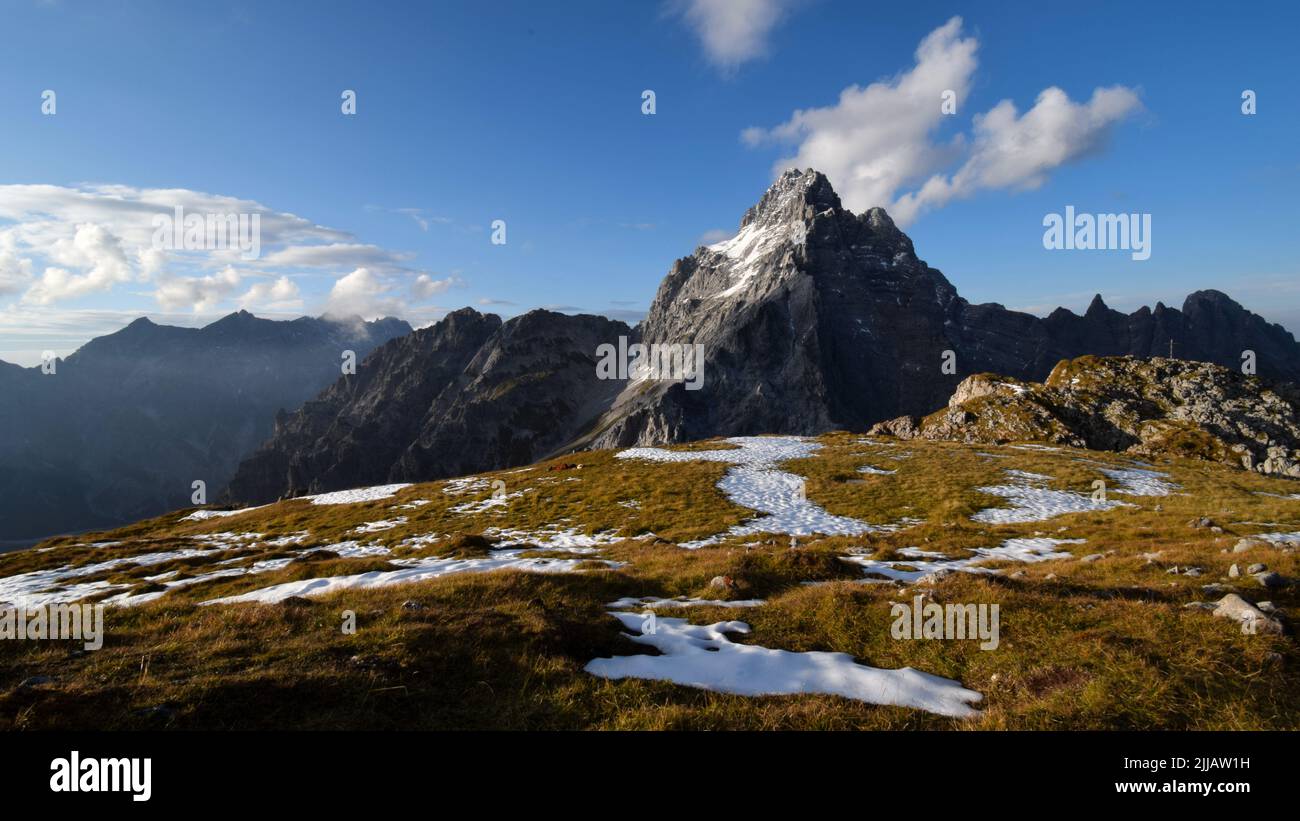 Famous Mt. Watzmann from the south side at sunset, from peak of Mt ...