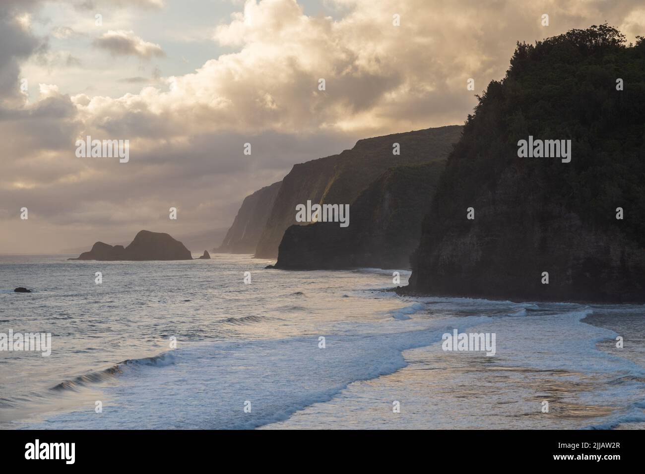 Dramatic cliffs of Hawaii Big Island under dramatic skies Stock Photo ...