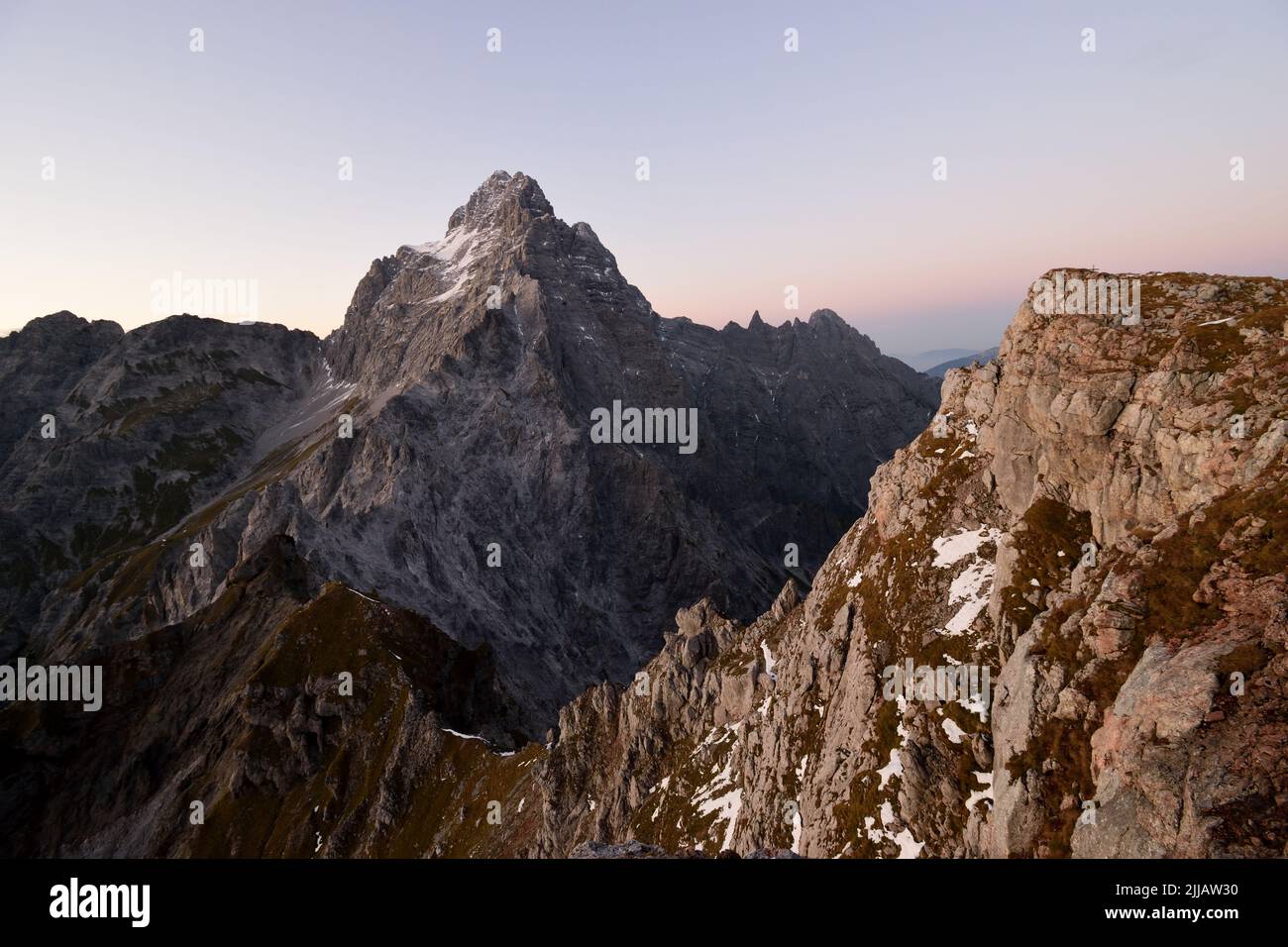 Famous Mt. Watzmann from the south side after sunset, with ...