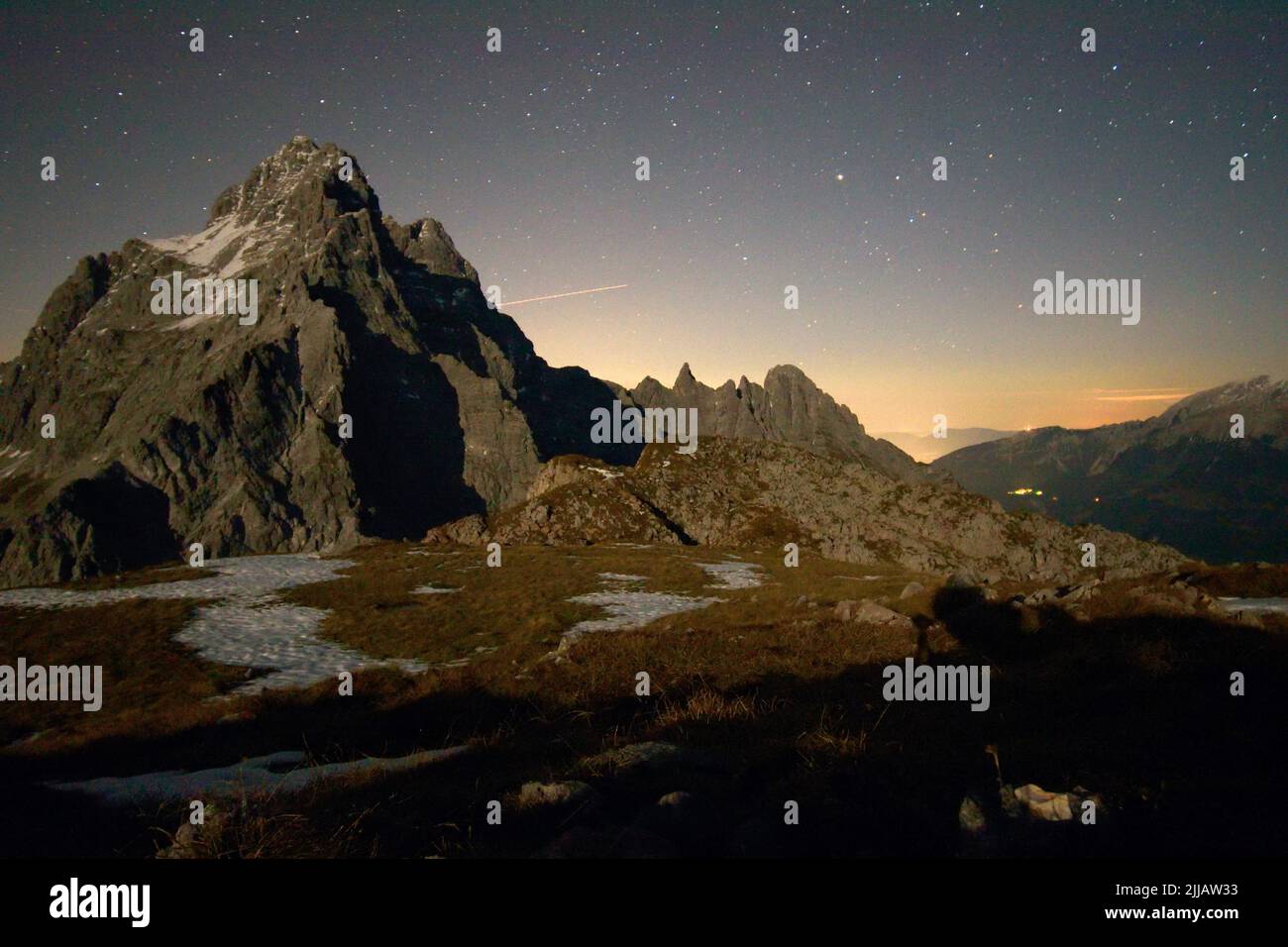 Mt. Watzmann from the south in moon light, as seen from top of Mt ...